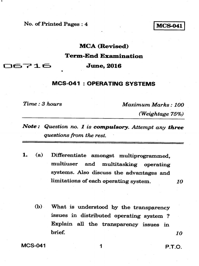 Operating Systems Exam: Analysis of Scheduling Algorithms, Disk ...