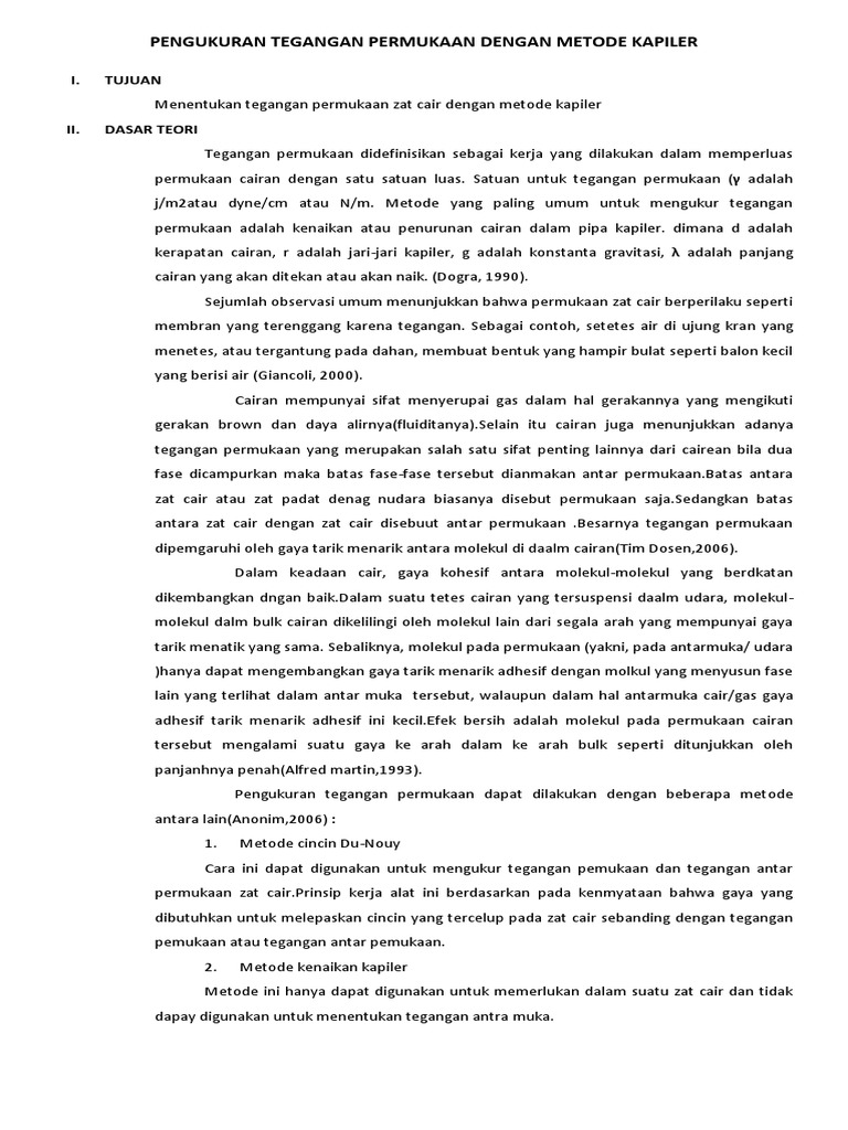 Tegangan Permukaan Metode Kapiler 3 | PDF
