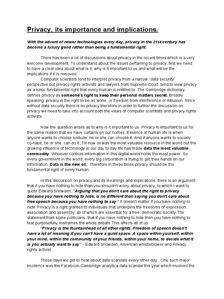 Privacy, Its Importance and Implications | PDF | Privacy | Civil Rights ...