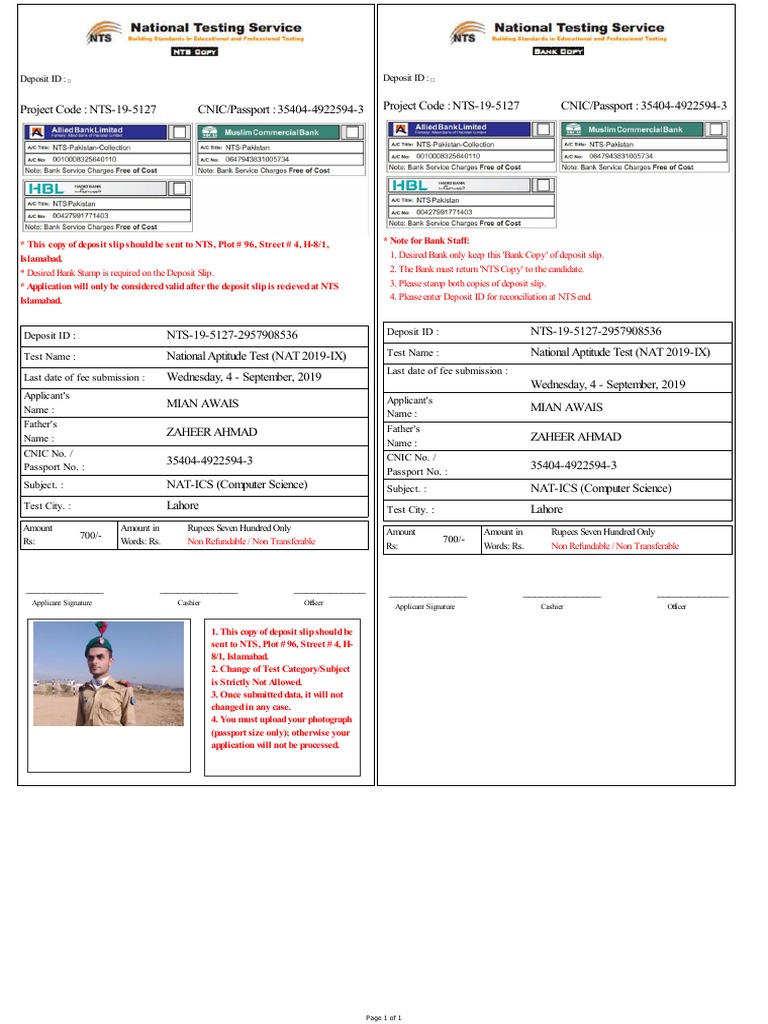 Deposit ID: Deposit ID:: Applicant Signature Cashier Officer Applicant ...
