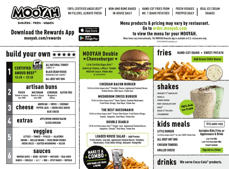 MOOYAH Menu | PDF | Hamburgers | Foods