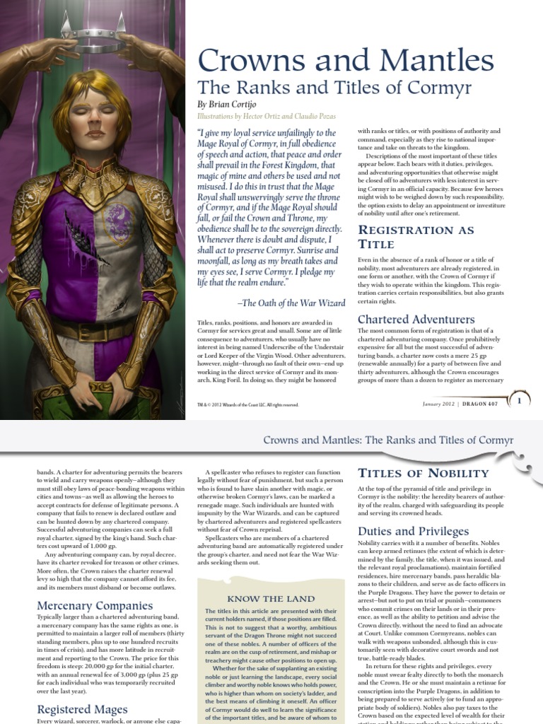 Crowns and Mantles: The Ranks and Titles of Cormyr | PDF | Nobility | Baron