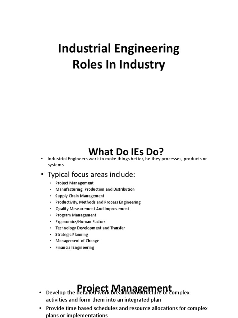 Industrial Engineering Roles in Industry | PDF | Project Management ...
