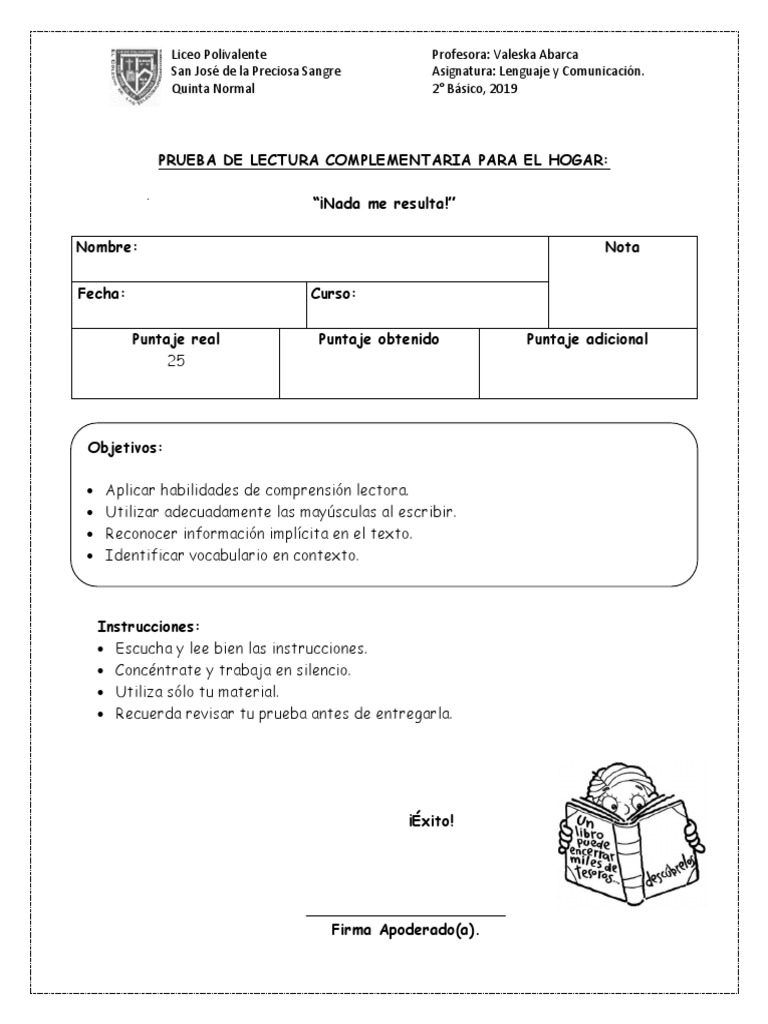 Prueba Libro Nada Me Resulta | PDF