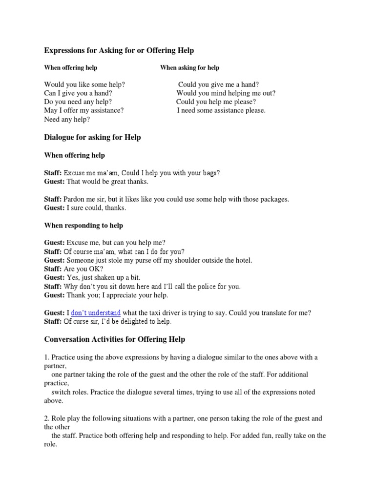 Asking For And Offering Help PDF Health Care