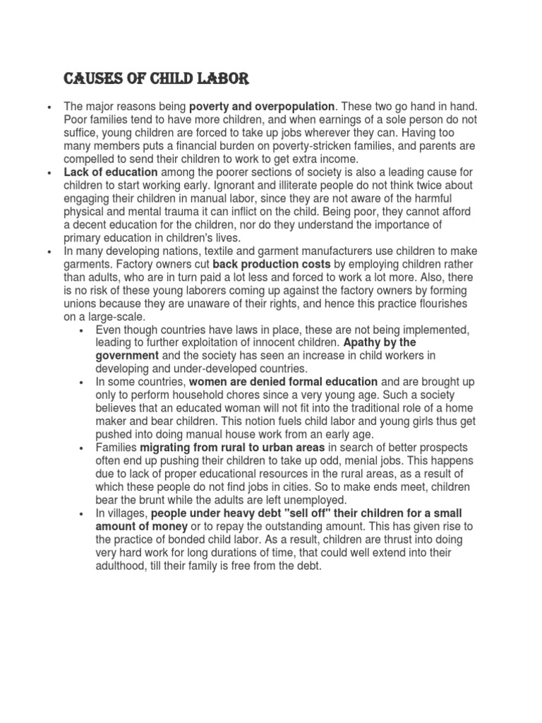 Causes of Child Labor | PDF | Child Labour | Economies