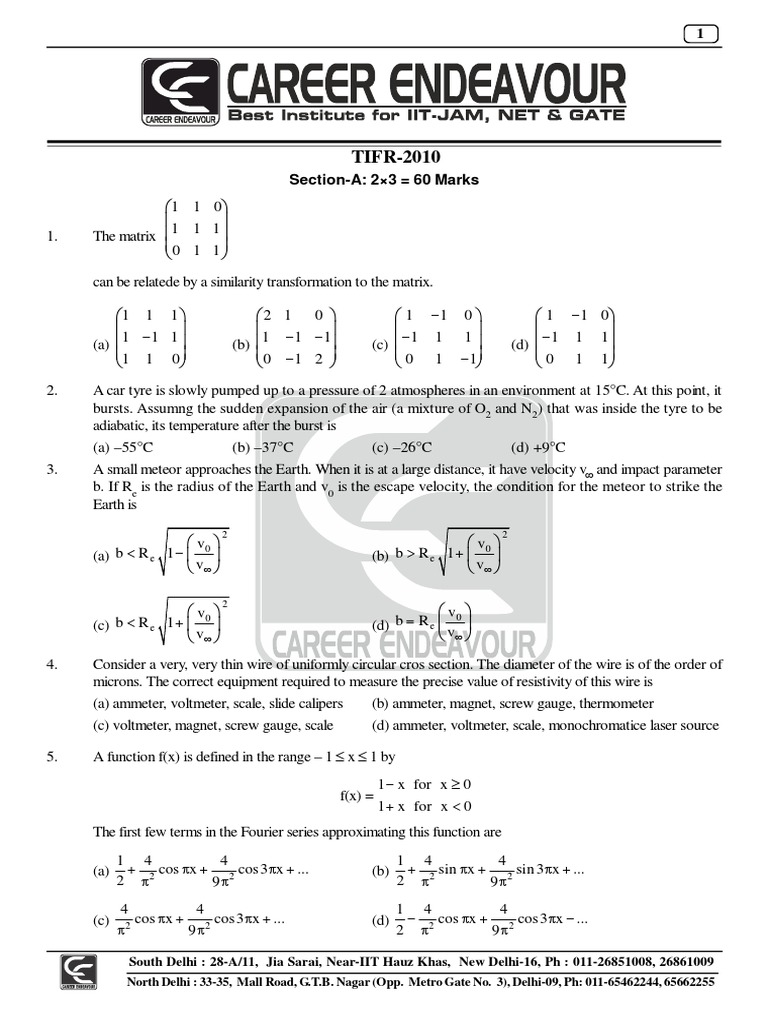 Tifr 2010 Physics PDF | PDF | Electronvolt | Emission Spectrum