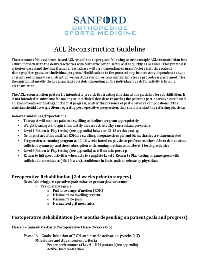 Acl Reconstruction Guideline | PDF | Anatomical Terms Of Motion ...