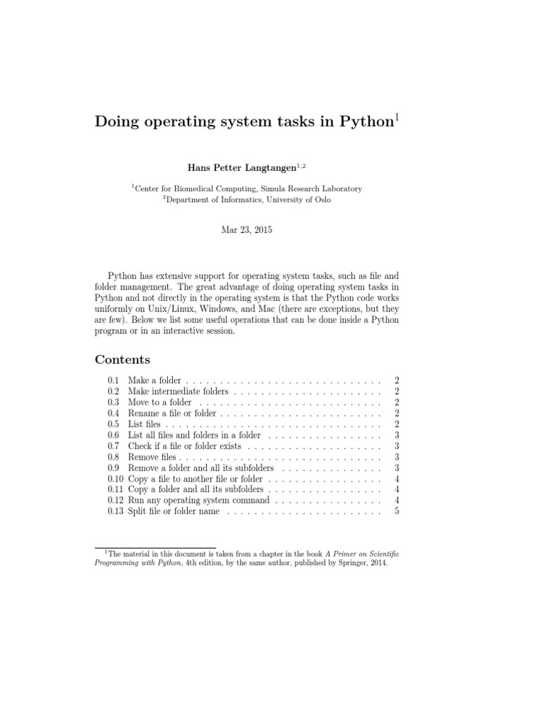 Doing Operating System Tasks in Python: Hans Petter Langtangen | PDF ...