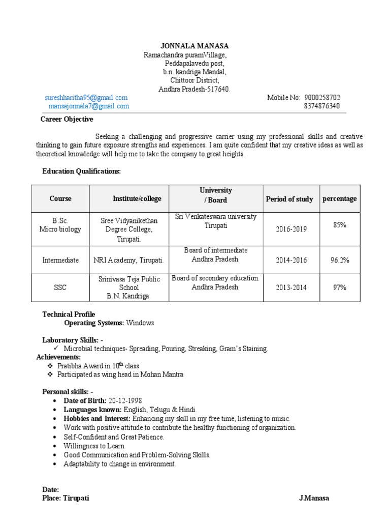 Manasa Resume | PDF | Learning | Behavior Modification