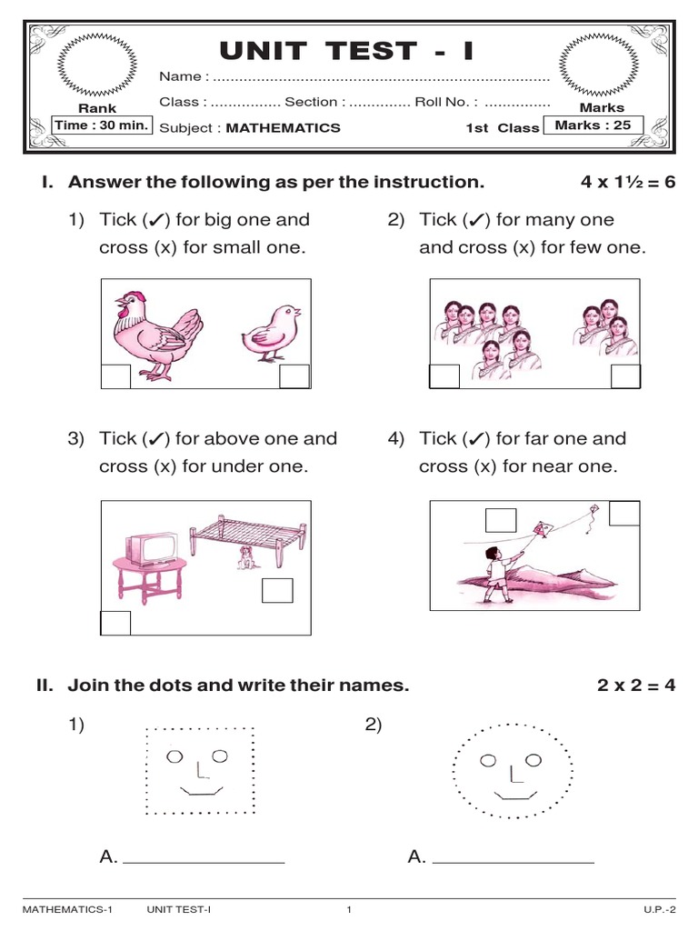 Unit Test - I: 1) Tick For Big One and 2) Tick For Many One Cross (X ...