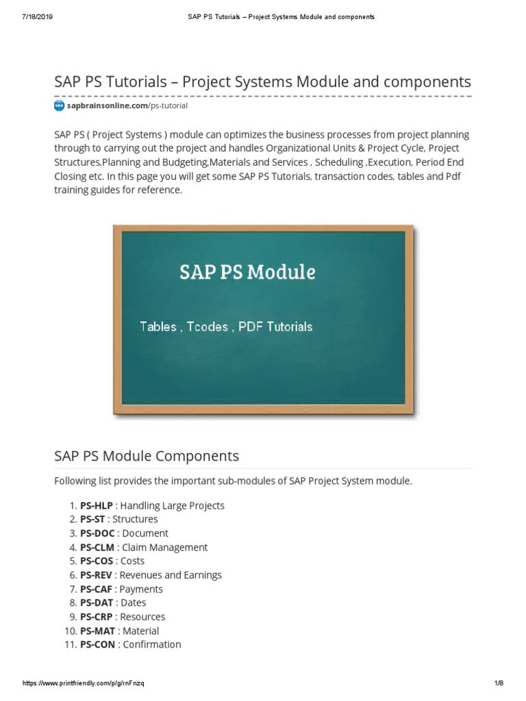 Sap Ps Tutorials Project Systems Module And Components Pdf