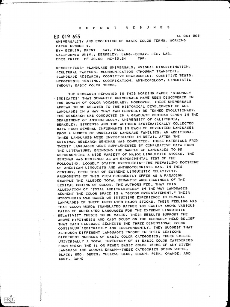 The Evolution of Basic Color Terms and the Universality of Color ...