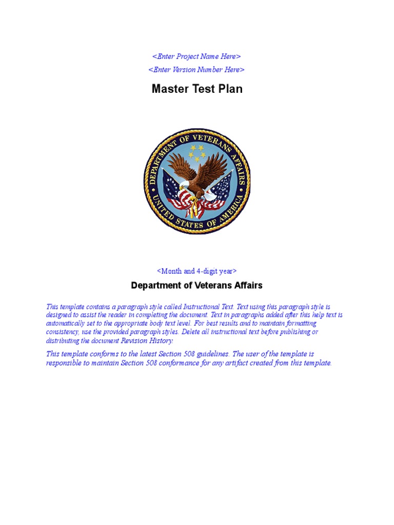 Master Test Plan: Department of Veterans Affairs | PDF | Software ...
