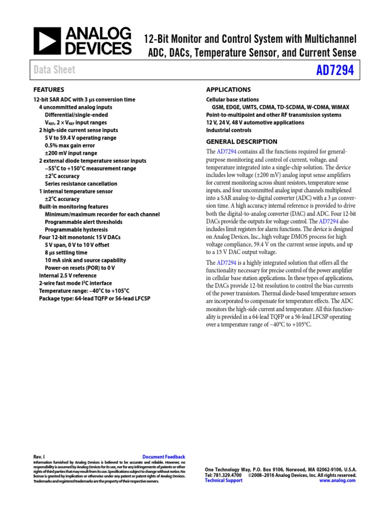 12-Bit Monitor and Control System With Multichannel Adc, Dacs ...