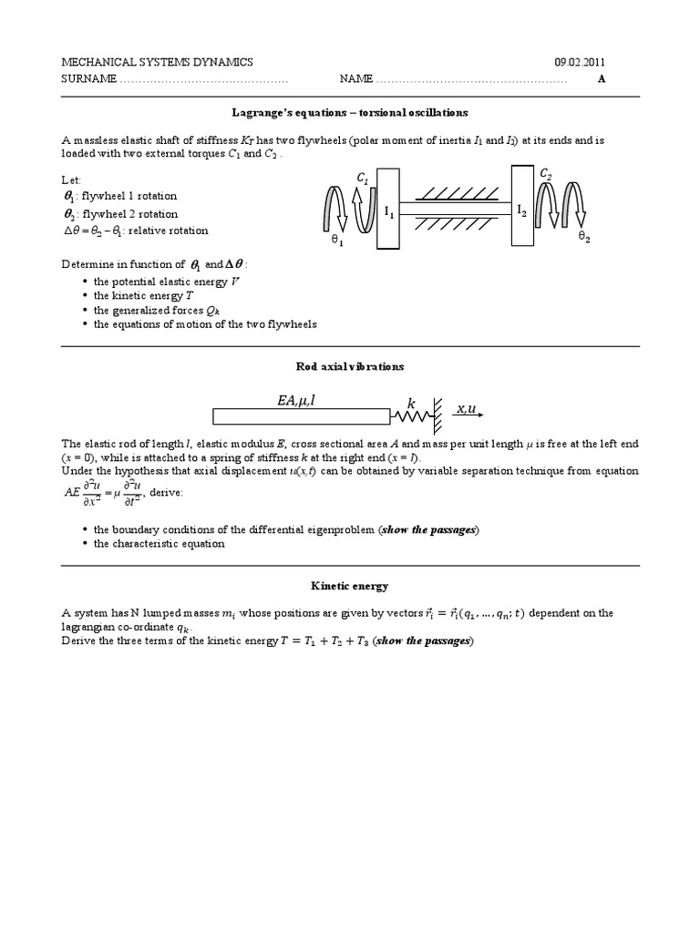 Mechanical Systems Dynamics Equations | PDF | Lagrangian Mechanics ...