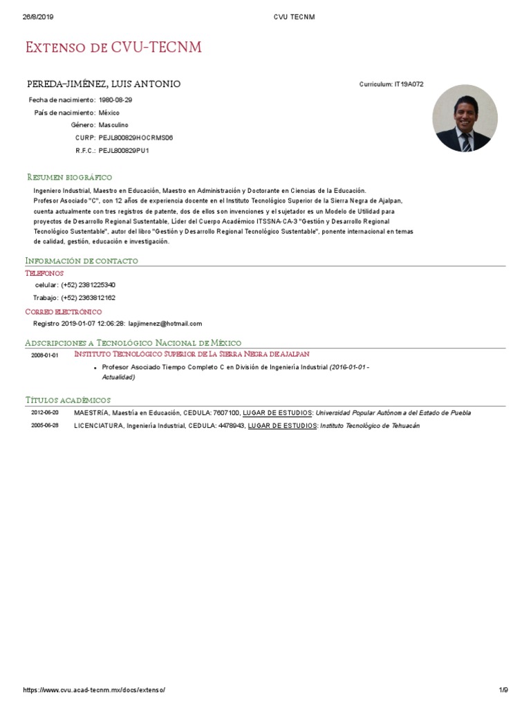 Cvu Tecnm Luis Antonio Pereda Jimenez | PDF | Responsabilidad social corporativa | Sistema de ...