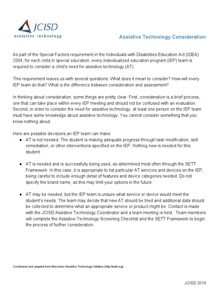 Assistive Technology Consideration | PDF