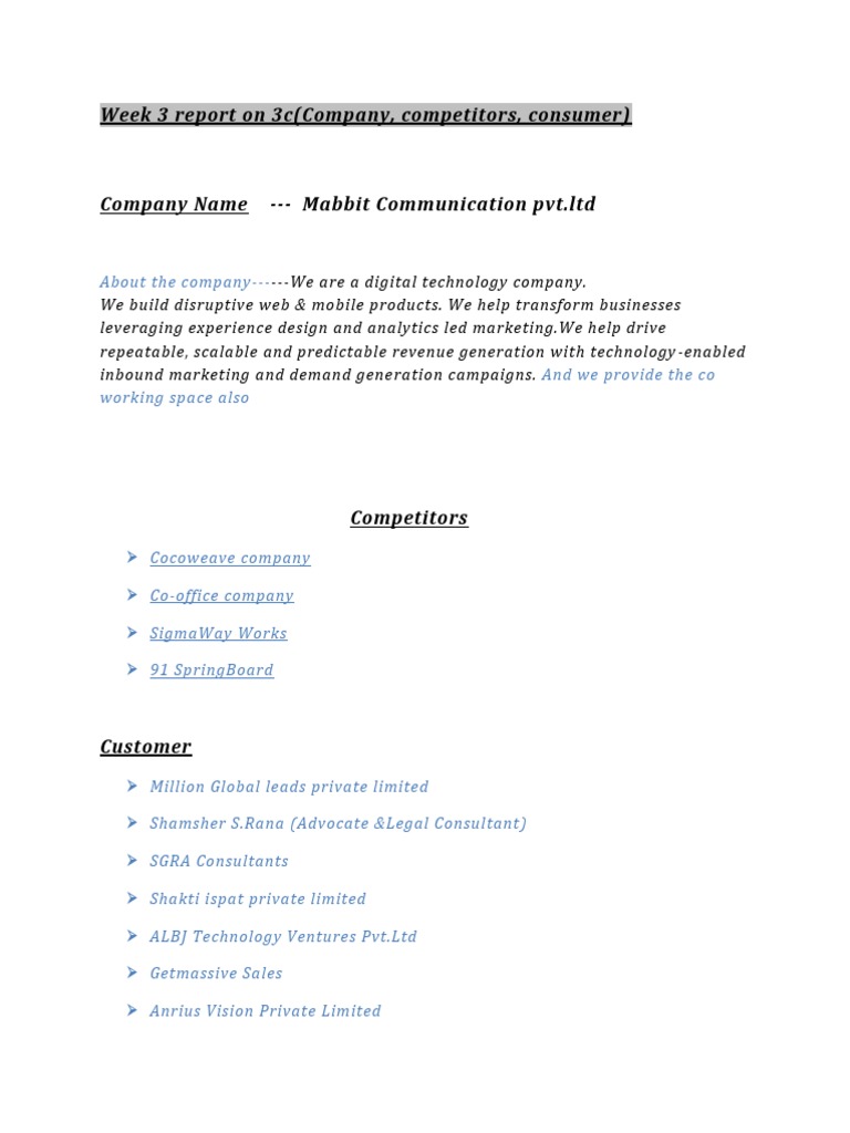 Week 3 Report On 3c (Company, Competitors, Consumer) | PDF
