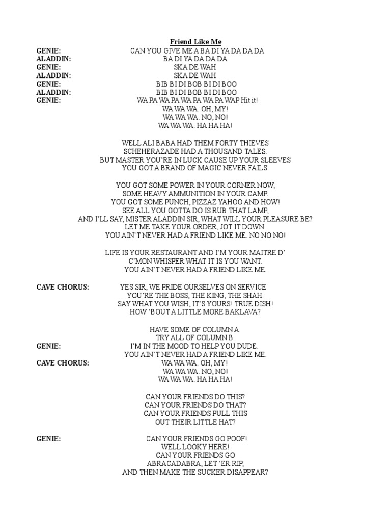 Aladdin Lyrics | PDF | Medieval Arabic Literature | One Thousand And ...