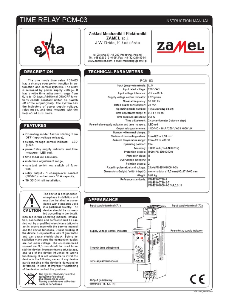 Time Relay Pcm-03: Technical Parameters Description | PDF | Relay ...