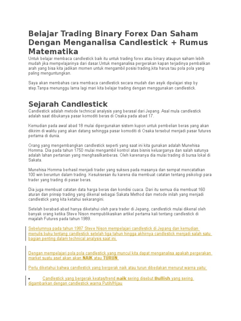 Belajar Trading Binary Forex Dan Saham Dengan Menganalisa Candlestick | PDF