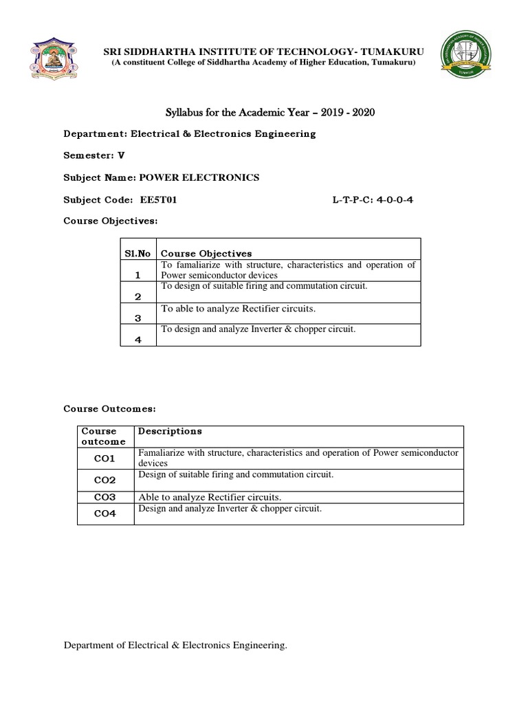 Syllabus For The Academic Year - 2019 - 2020: Sri Siddhartha Institute ...