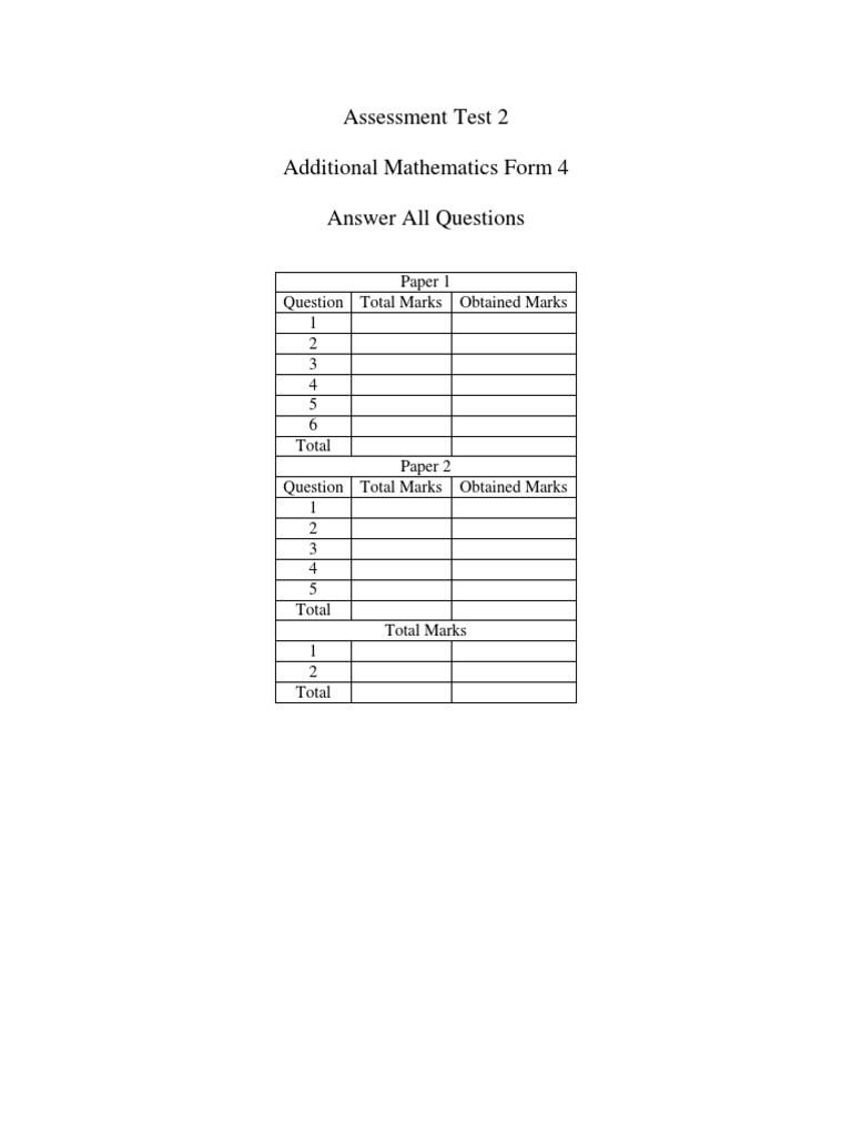 Assessment Test 2 (Add Math Form 4) | PDF