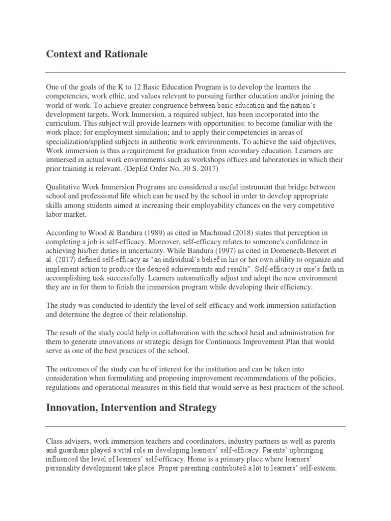 Context and Rationale | PDF | Self Efficacy | Employment