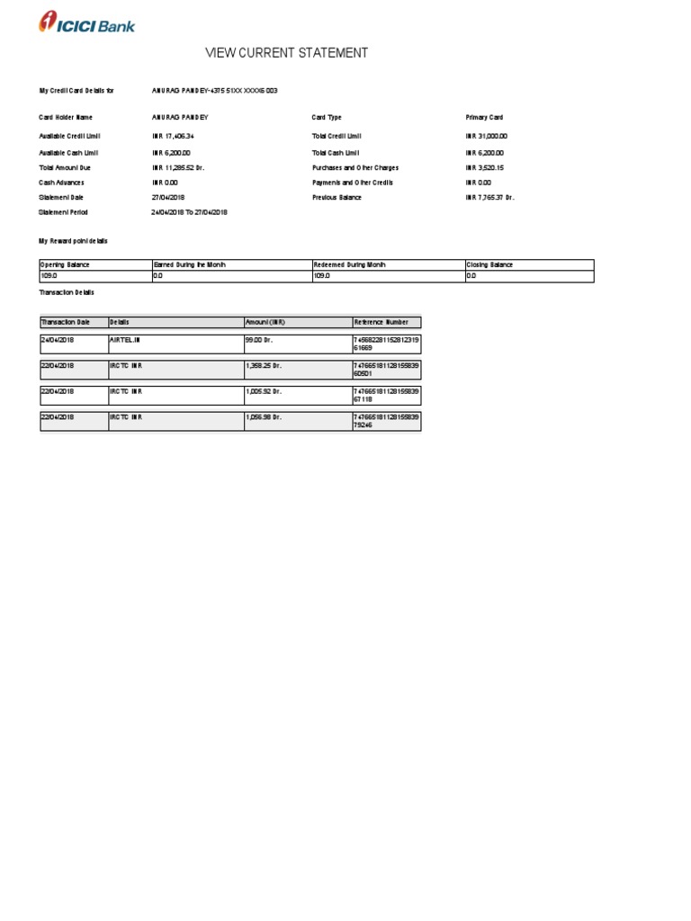 View Credit Card Statement Details | PDF