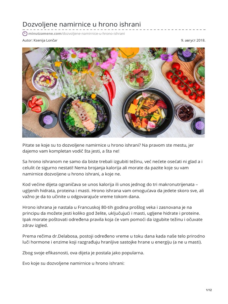 Dozvoljene Namirnice U Hrono Ishrani | PDF