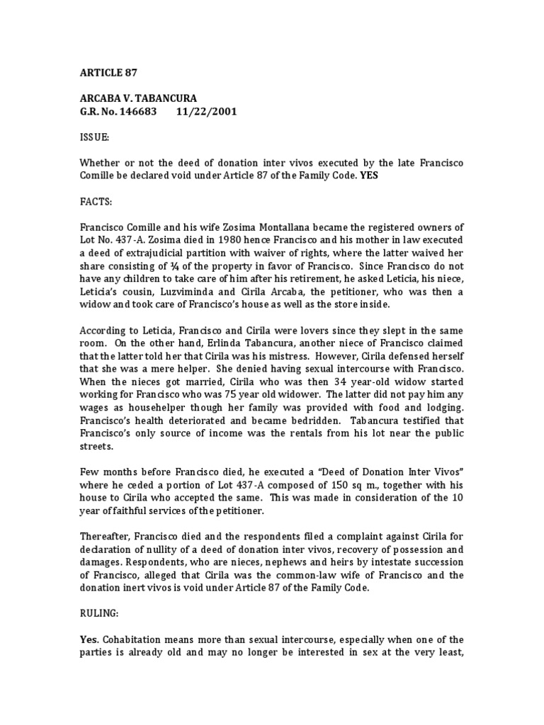 Deed of Donation Declared Void Due to Common-Law Relationship Between ...