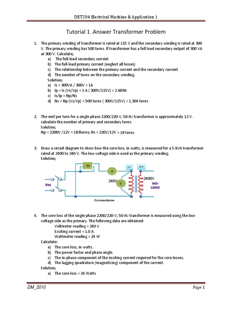 Answer Problem Transformer Rev1 | PDF | Transformer | Watt
