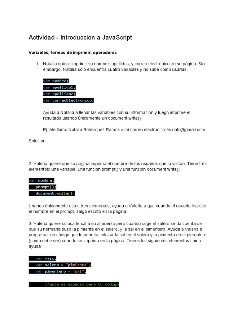 Ejercicios Básicos de JavaScript | PDF | Script Java | Áreas de informática