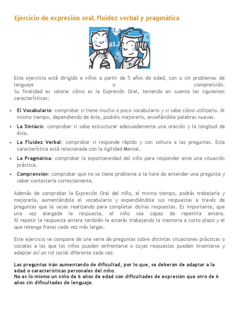 Ejercicio de Expresión Oral | PDF | Palabra | Verbo