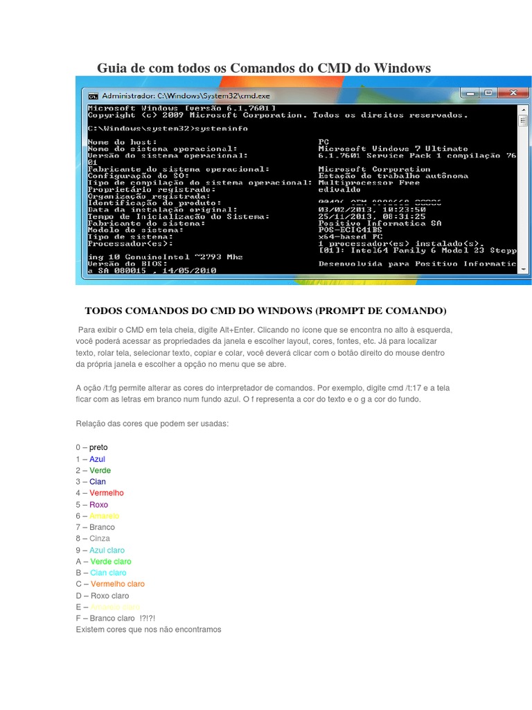 CMD - Guia de Com Todos Os Comandos Do CMD Do Windows | PDF | Windows ...