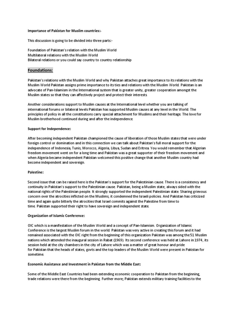 IMportance of Pak For Muslim Countries | PDF | Organisation Of Islamic ...