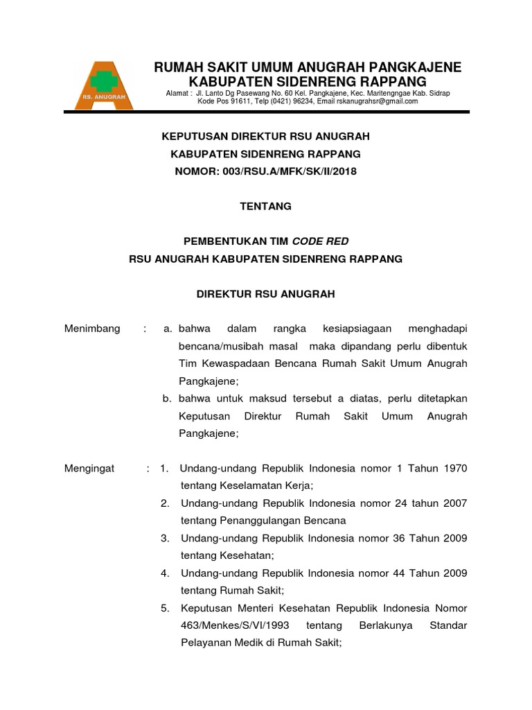 SK Pembentukan Tim Code Red | PDF