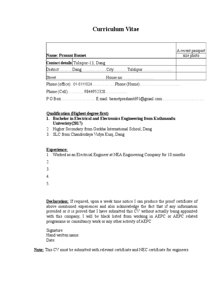 Prasant Basnet Electrical Engineer CV | PDF | Computers | Technology ...