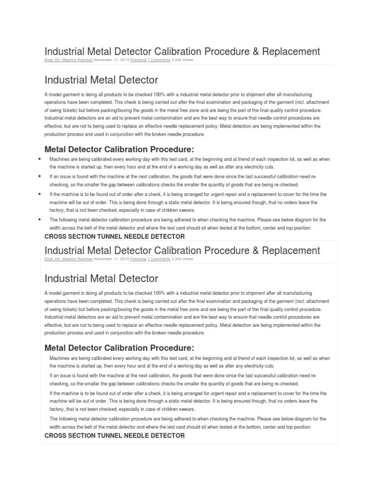 Industrial Metal Detector Procedure | PDF | Metal Detector | Calibration