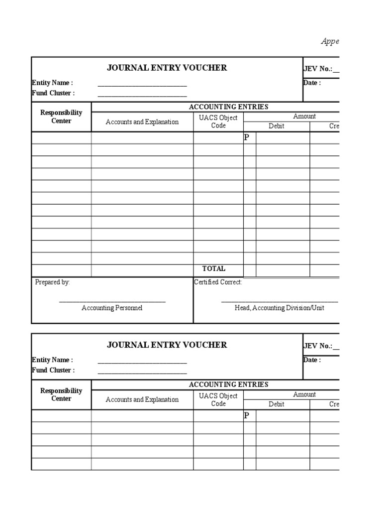 Journal Entry Voucher: Appendix 36 | PDF | Debits And Credits | Service ...