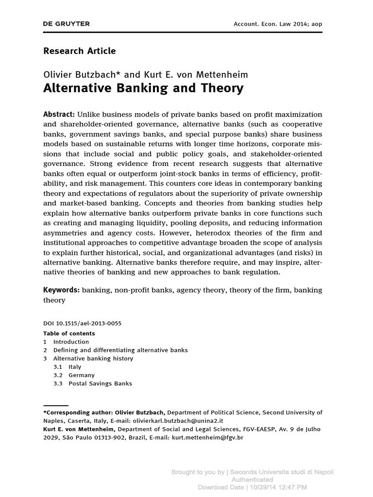 Alternative Banking and Theory | PDF | Banks | Governance