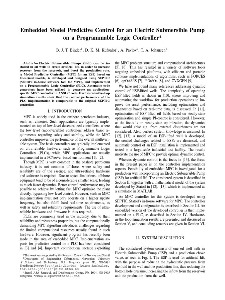 Embedded Model Predictive Control For An ESP On A PLC | PDF ...