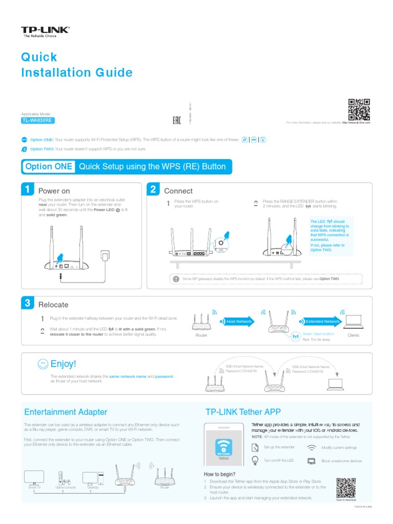 Quick Installation Guide: Quick Setup Using The WPS (RE) Button | PDF ...