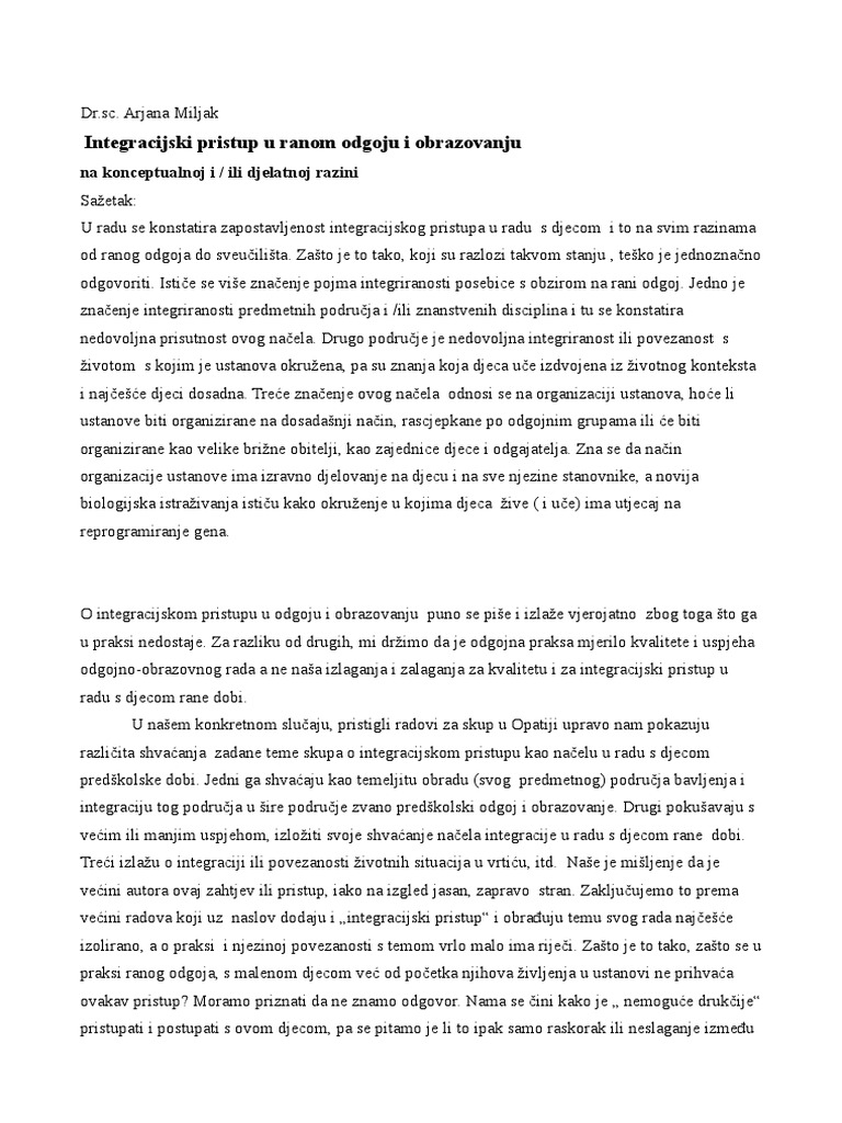 Miljak Integracijski Pristup | PDF