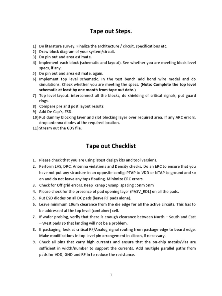 Tape Out Checklist | PDF | Integrated Circuit | Electromagnetism