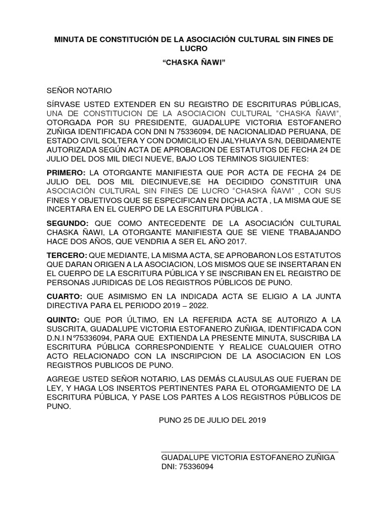 minuta de constitucion | Junta Directiva | Gobierno