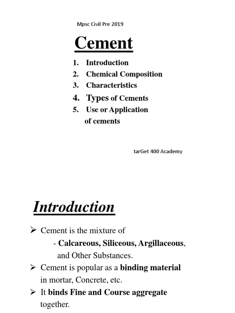 Overview of Cement Types and Uses | PDF | Cement | Lime (Material)