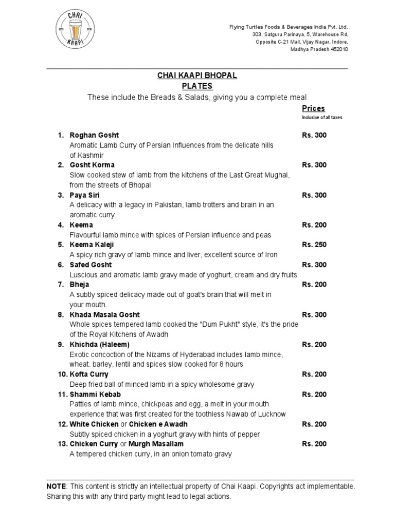 Non Vegetarian Menu - Chai Kaapi | PDF | Ginger | Curry