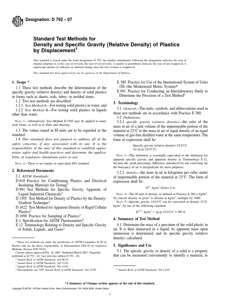 Astm D792 PDF | PDF | Density | Kilogram